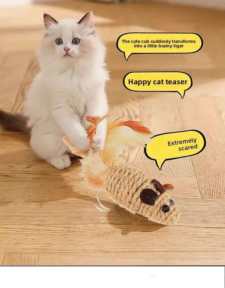 Rustling Hemp Rope Cat Toy with Electronic Silicone Mouse and Rattle ...
