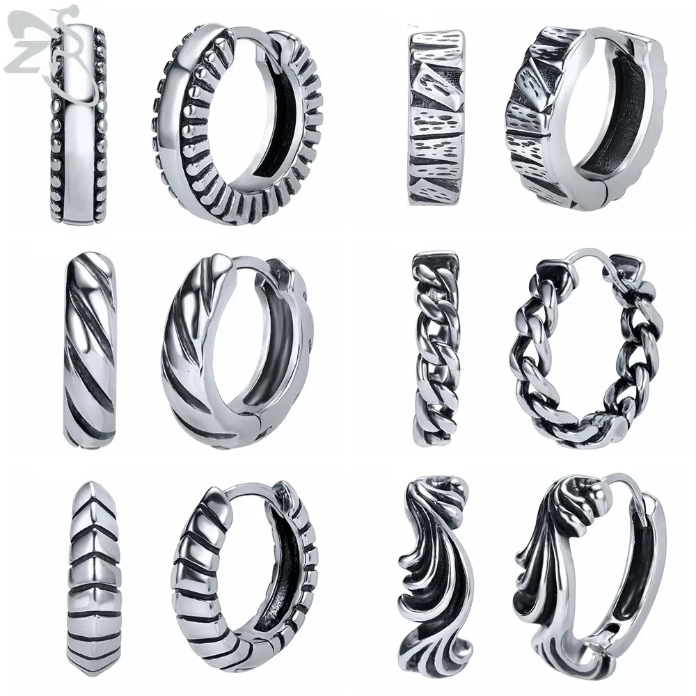6mm Mens Stainless Steel Punk Rock Hoop Earrings with Sawtooth and ...