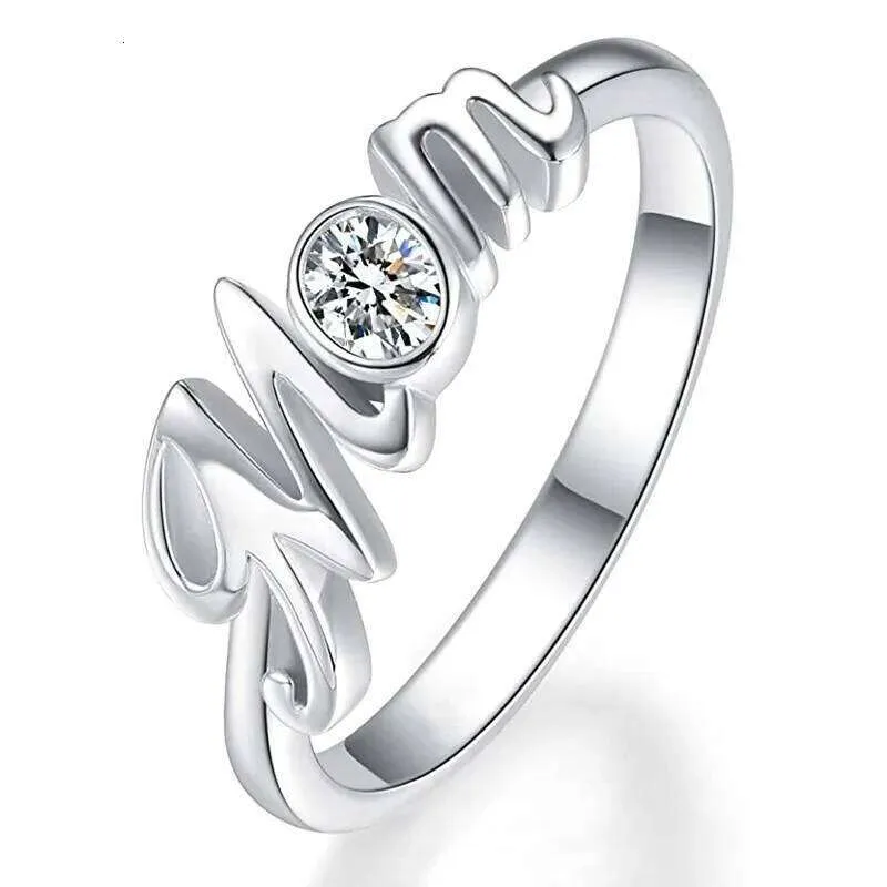 Huitan Mom Women's Ring Silver Color Rhodium Plated Stainless Steel ...