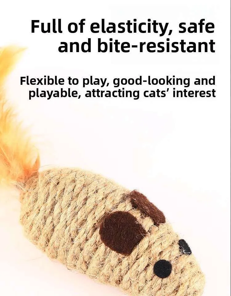 Rustling Hemp Rope Cat Toy with Electronic Silicone Mouse and Rattle ...