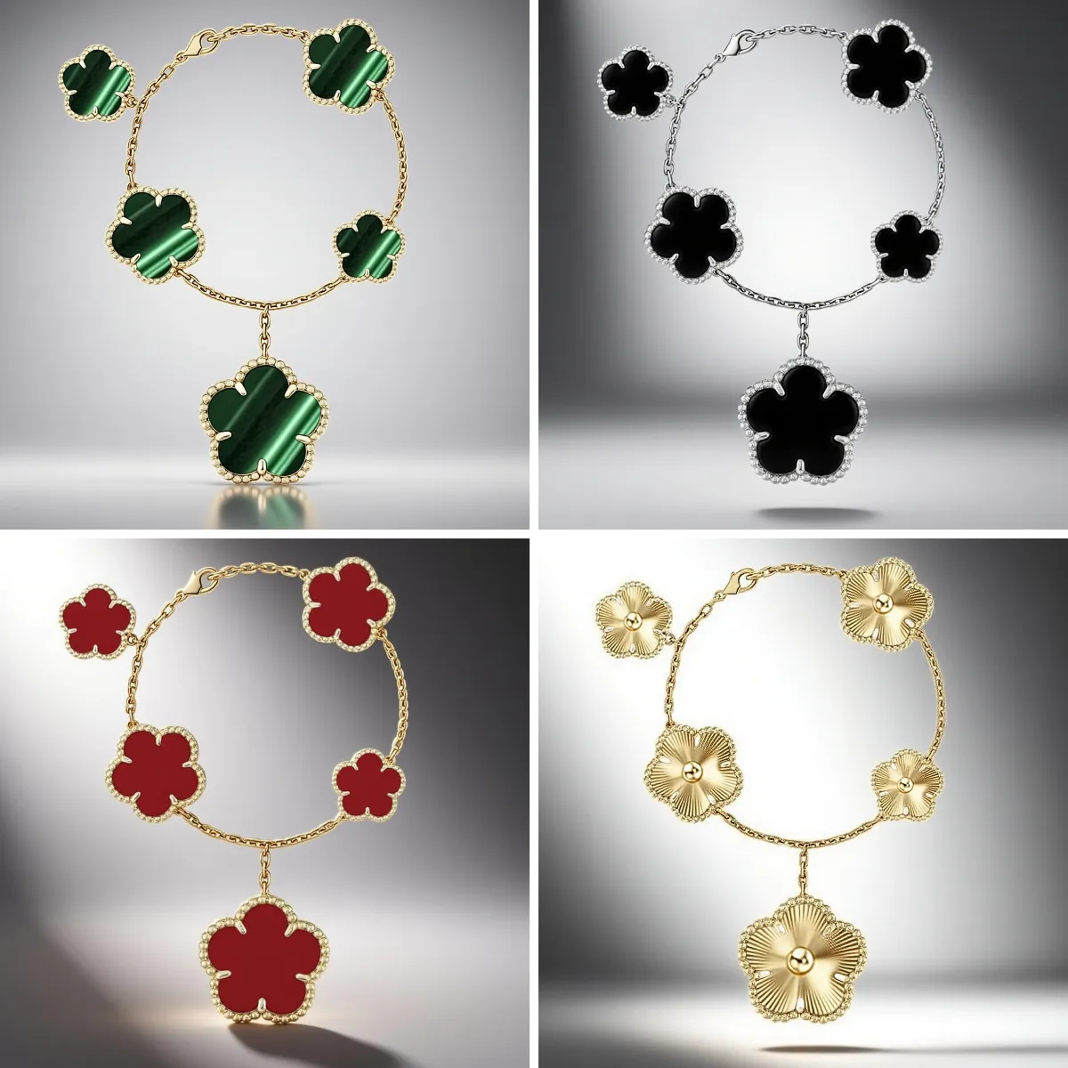 Clover designer bracelet vintage style gold plated brass charm bracelet ...