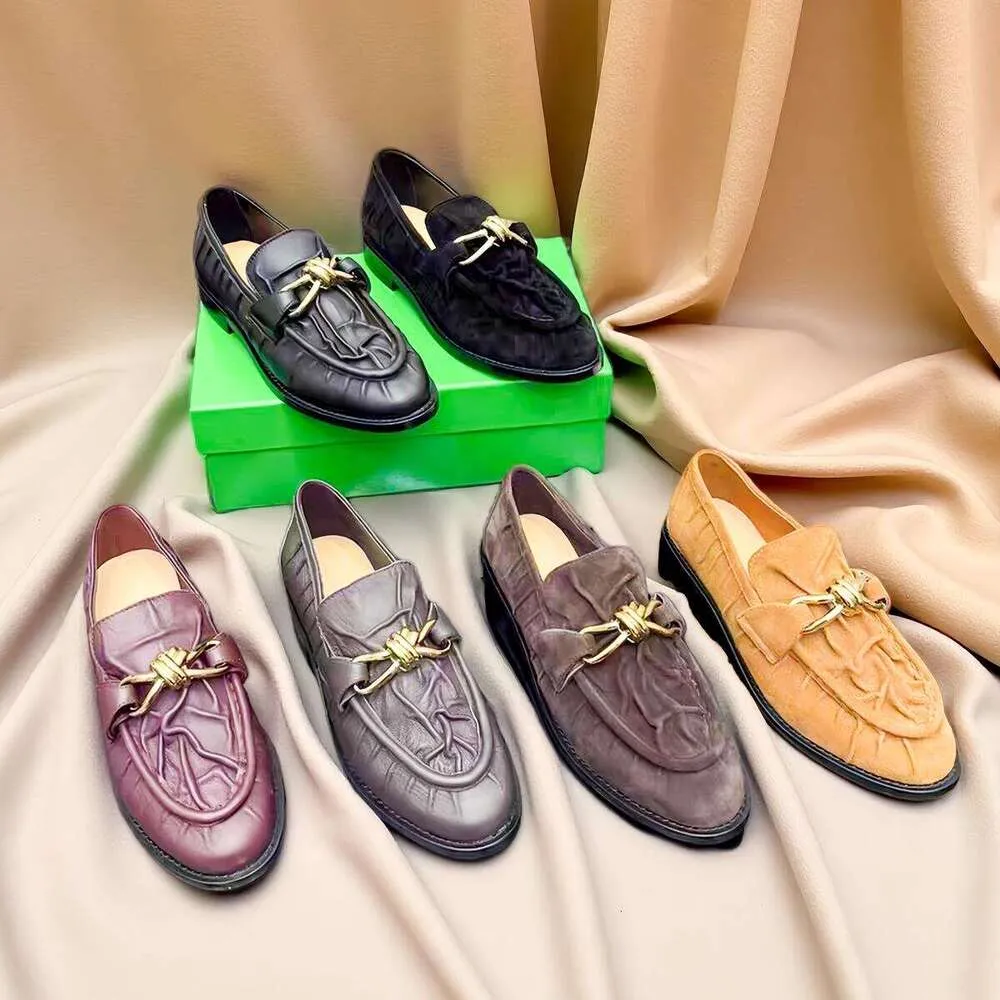 Leather slip-on loafers with metal buckle for men, breathable medium ...