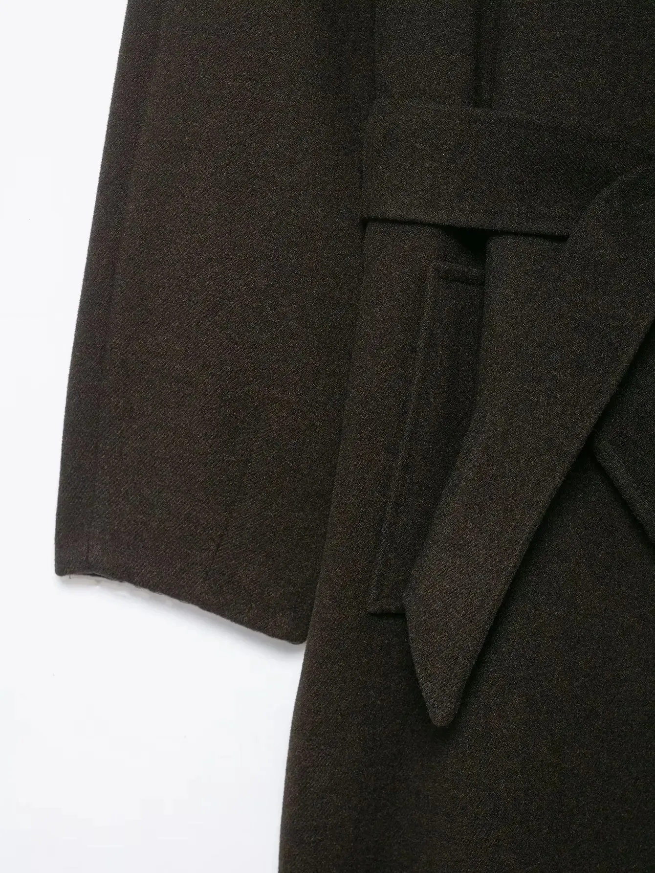 Womens Single Breasted Acetate Long Overcoat Thick Linen Lined Casual ...