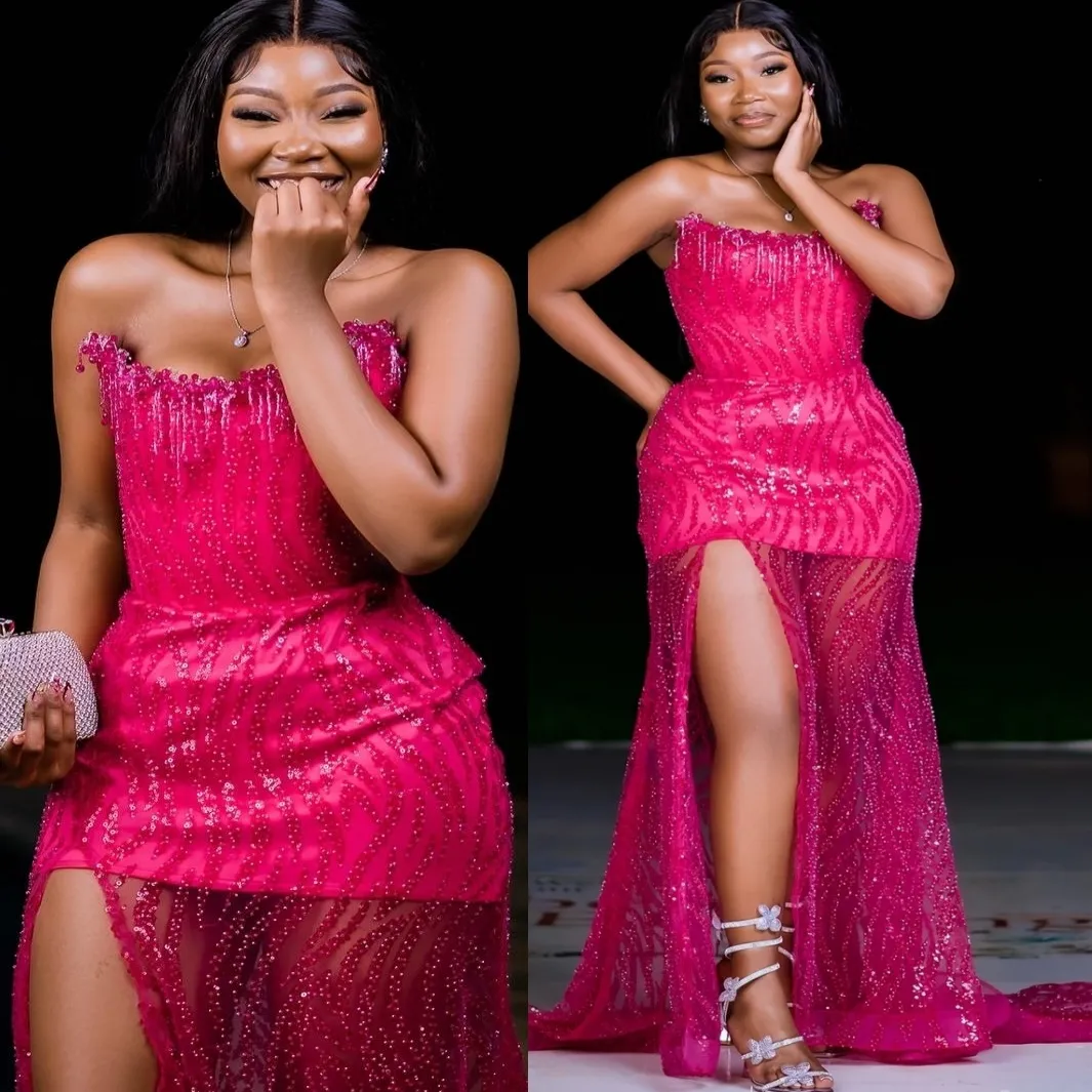 2026 Aso Ebi Fuchsia Mermaid 2K25 Prom Dresses Crystals High Split ...
