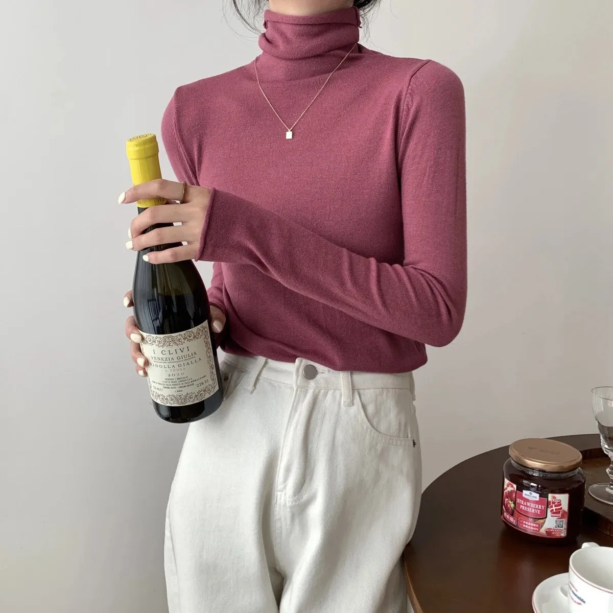 2025 Autumn Winter Acetate Korean Style Loose Fit Turtleneck Sweater ...