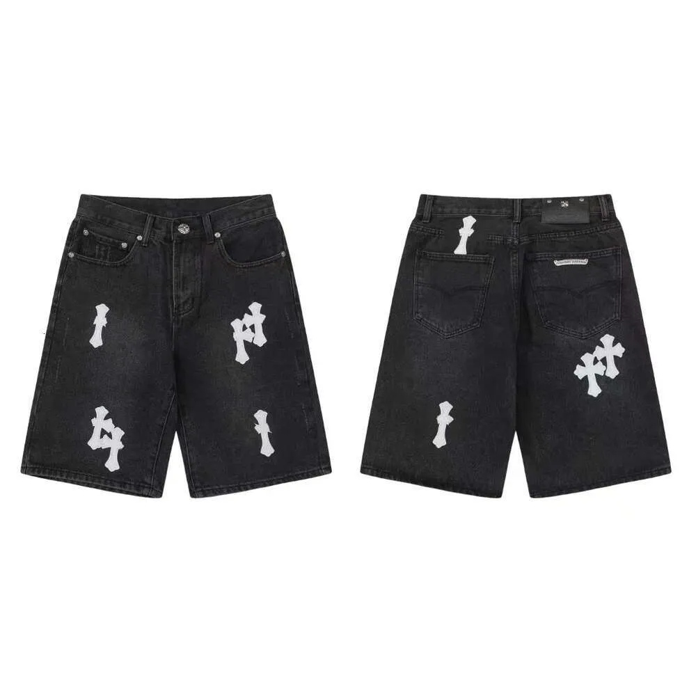 Chrome Denim Shorts - Y2K Washed Vintage Gothic Rhinestone Cross ...