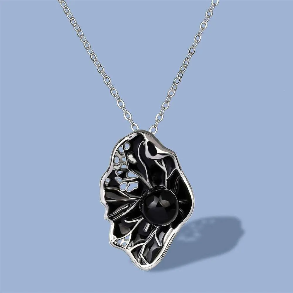 Lotus Leaf Women's Necklace Pendant Black Drip Flower Retro Coin Slide ...