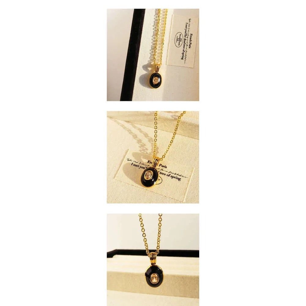 Niche High Quality Black and Gold Enamel Glaze Oval Pendant Necklace ...