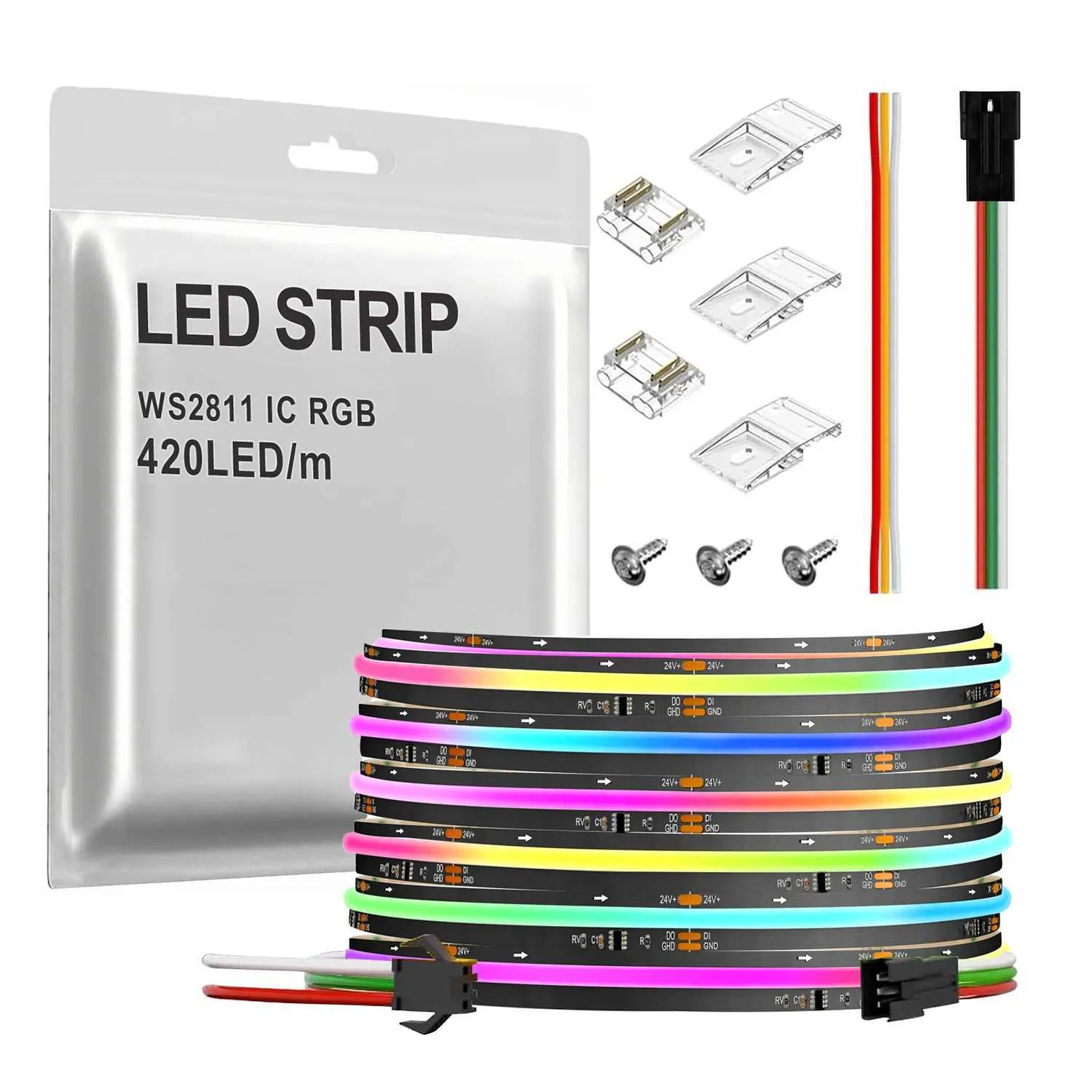 SPI COB LED Strip WS2811 RGB Addressable 420 LEDs/M Flexible High ...