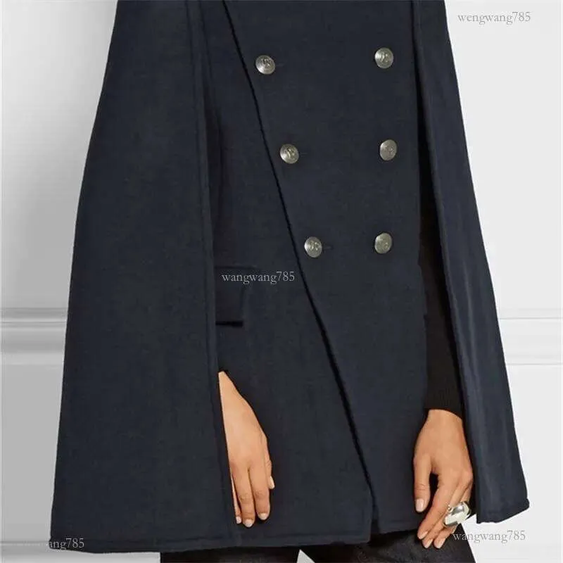 Runway Women Wool Oversized Poncho Cape Coat Navy Wool Cloak For Fall ...