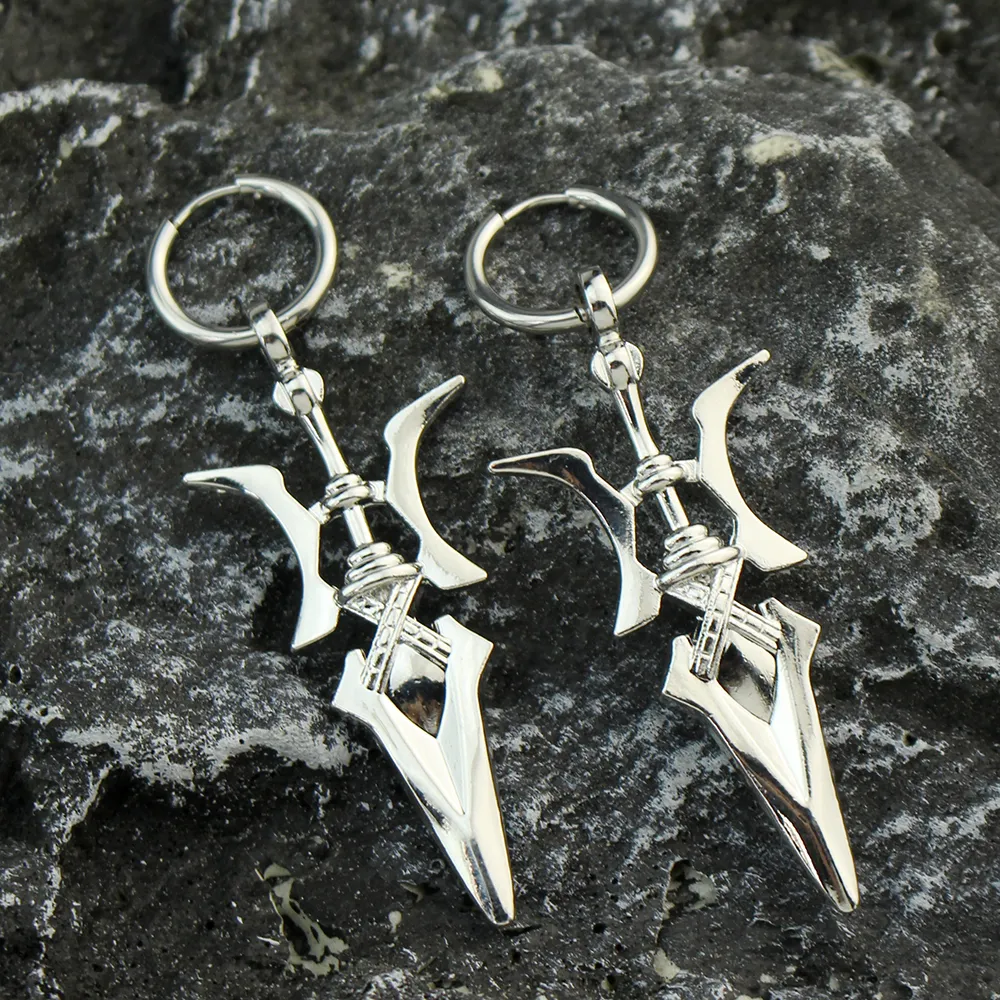 Gothic Halberd Drop Earrings Cross Ear Clips And Cuffs, Anime Cosplay ...