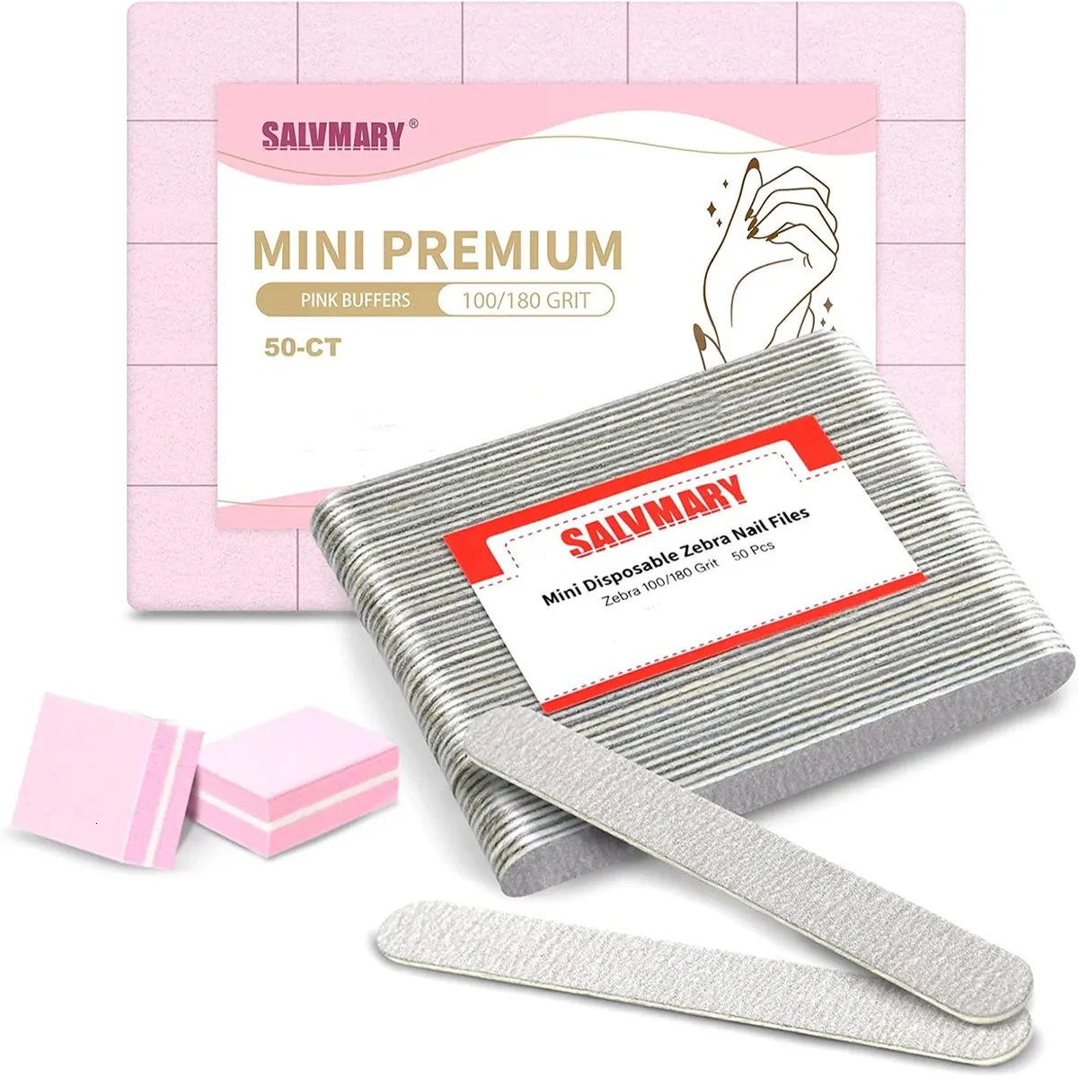 Disposable Nail File And Buffer Set Zebra Files 100/180 Grit With Pink ...
