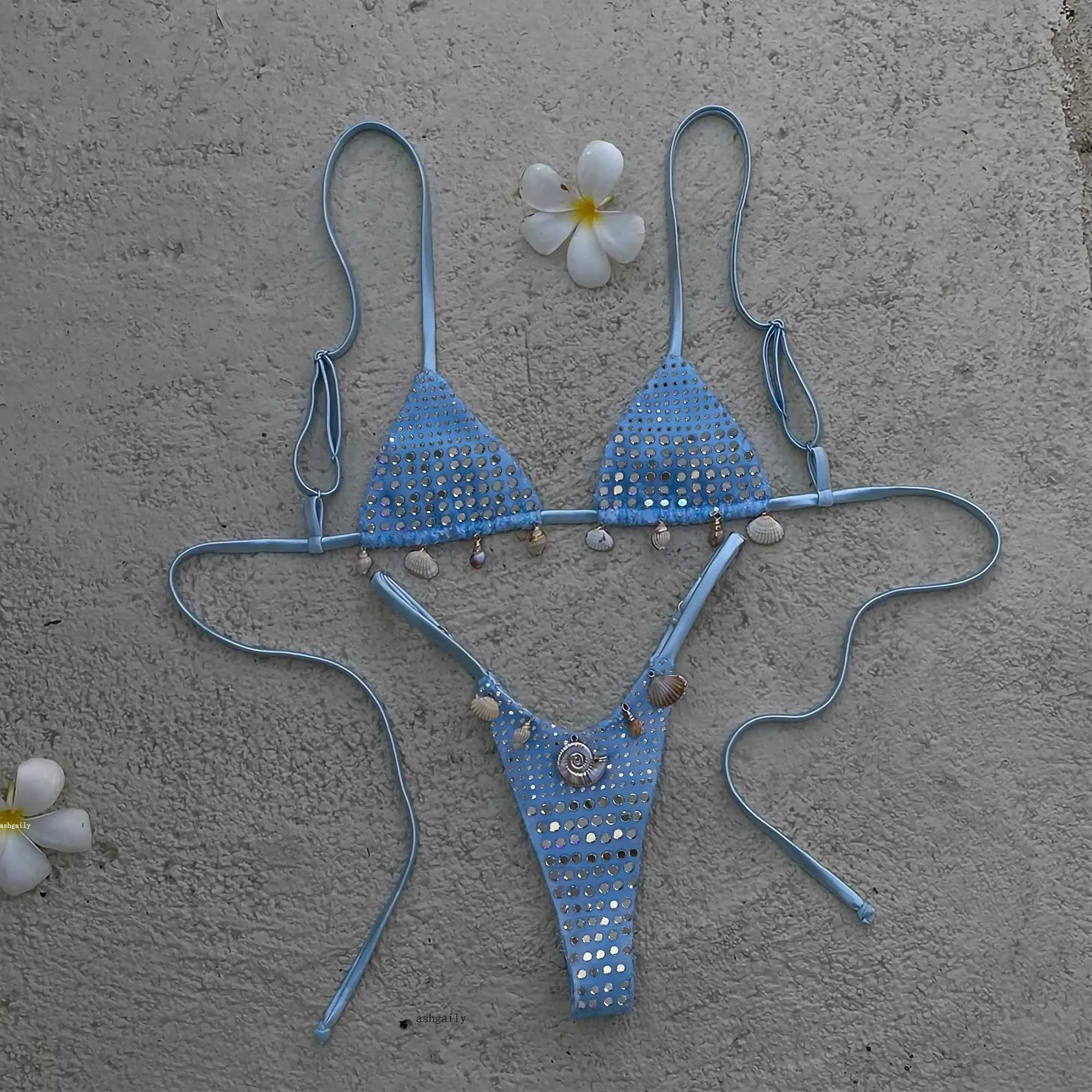 XJ250624 Rhinestone Two Piece Swimsuit For Women Side Strap Bikini ...