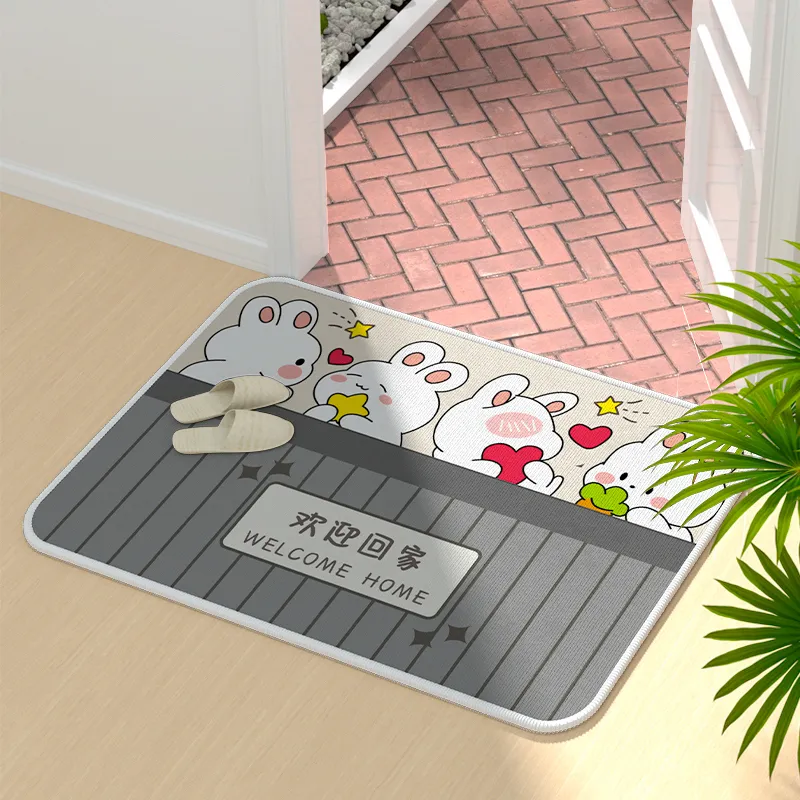 Cute Rabbits Floor Mat Crystal Velvet Surface & Non Slip Backing For ...