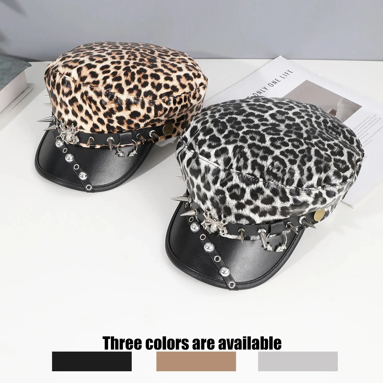 Sweet Cool Riveted Spider Hoop PU Leather Beret Y2K Fashion Trend Small ...