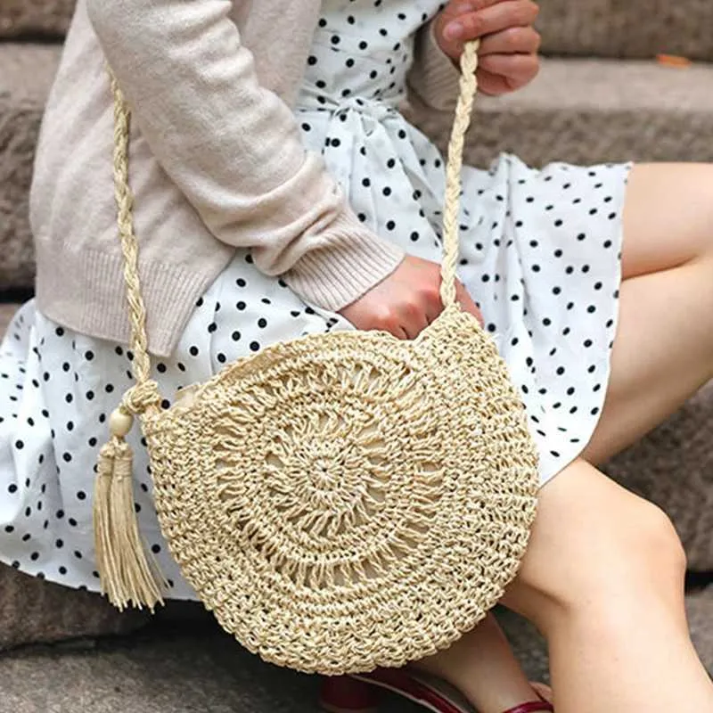 Rattan Crossbody Bag For Women, Small Woven Clutch Purse, Tassel ...