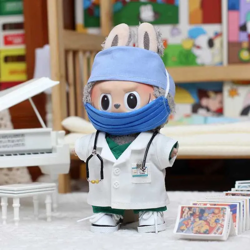 17cm Labubu Doll Clothes: Nurse Uniform Macaron Series Fabric Doll ...