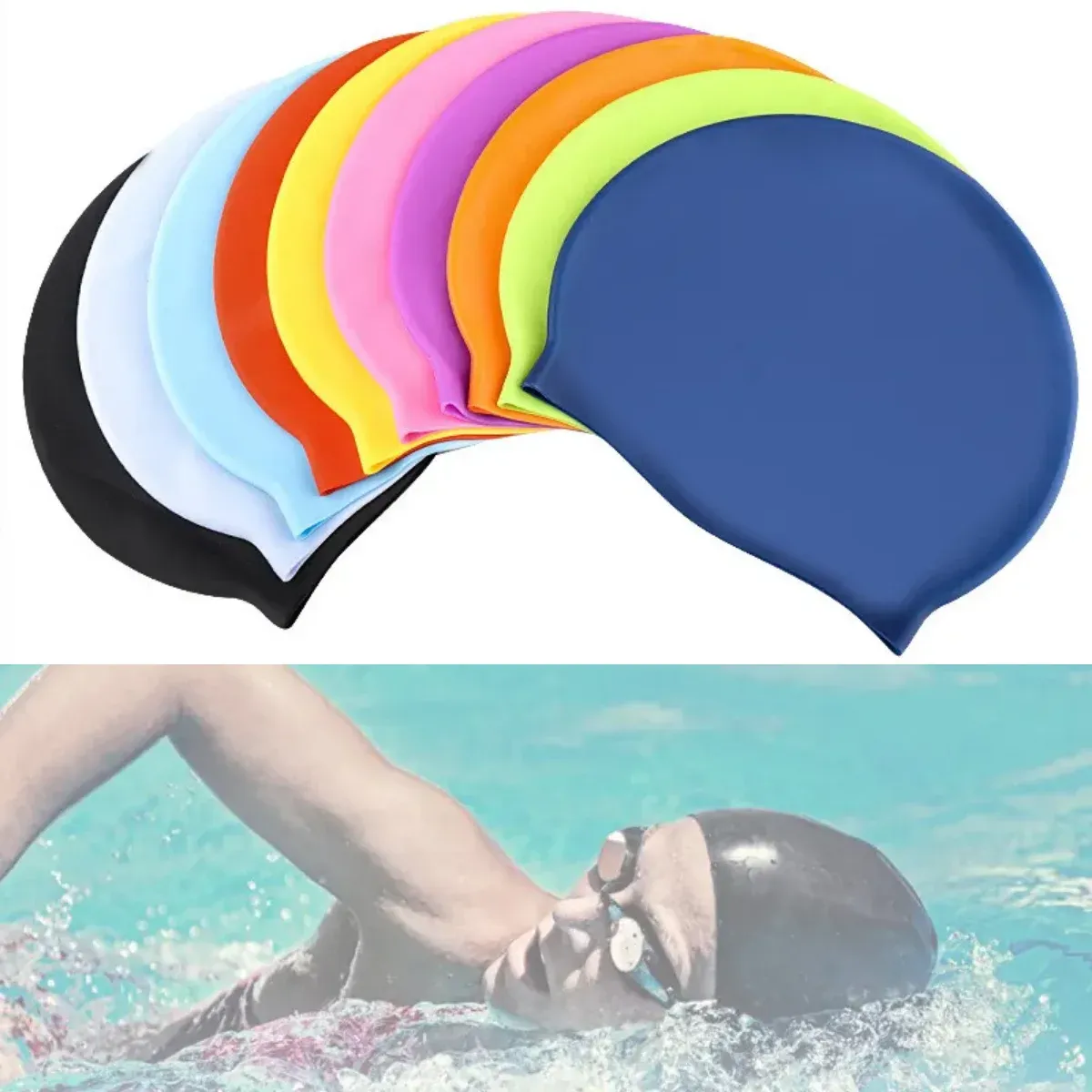 Pure Color Silicone Swimming Caps For Men And Women Large Size Long ...