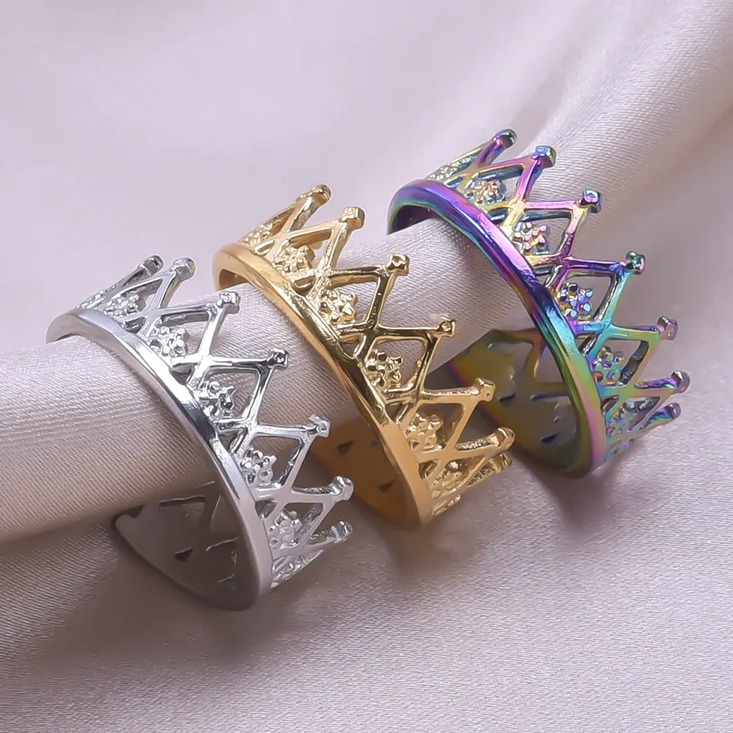 Crown Design Stainless Steel Rings For Women And Men, Adjustable ...