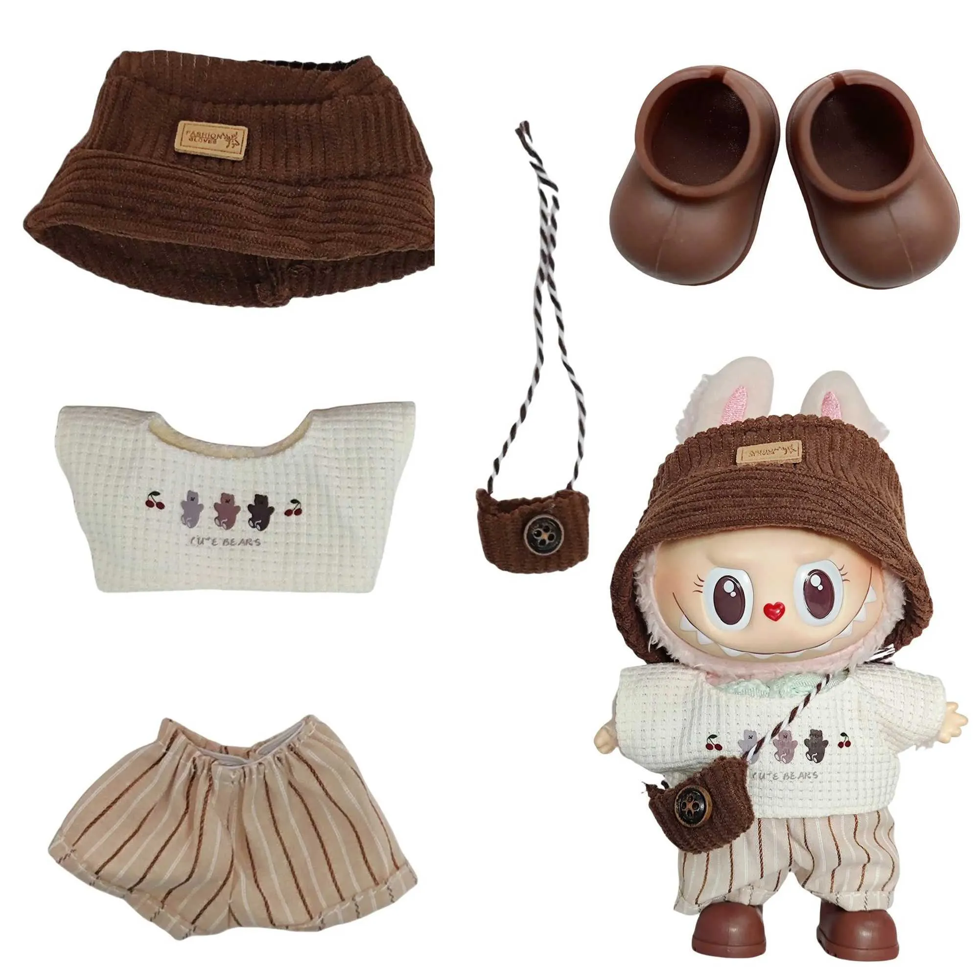 Labubu Blind Box Keychain Overalls Doll Clothes Matching Set 17cm Mini ...