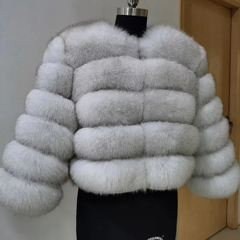 Women's Winter Fur Coat: Natural Fox Fur Jacket, Short Leather ...