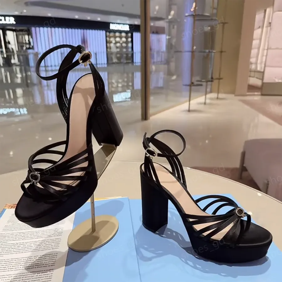 Top Quality Silk Peep Toe Platform Sandals Narrow Band Detail Ankle ...