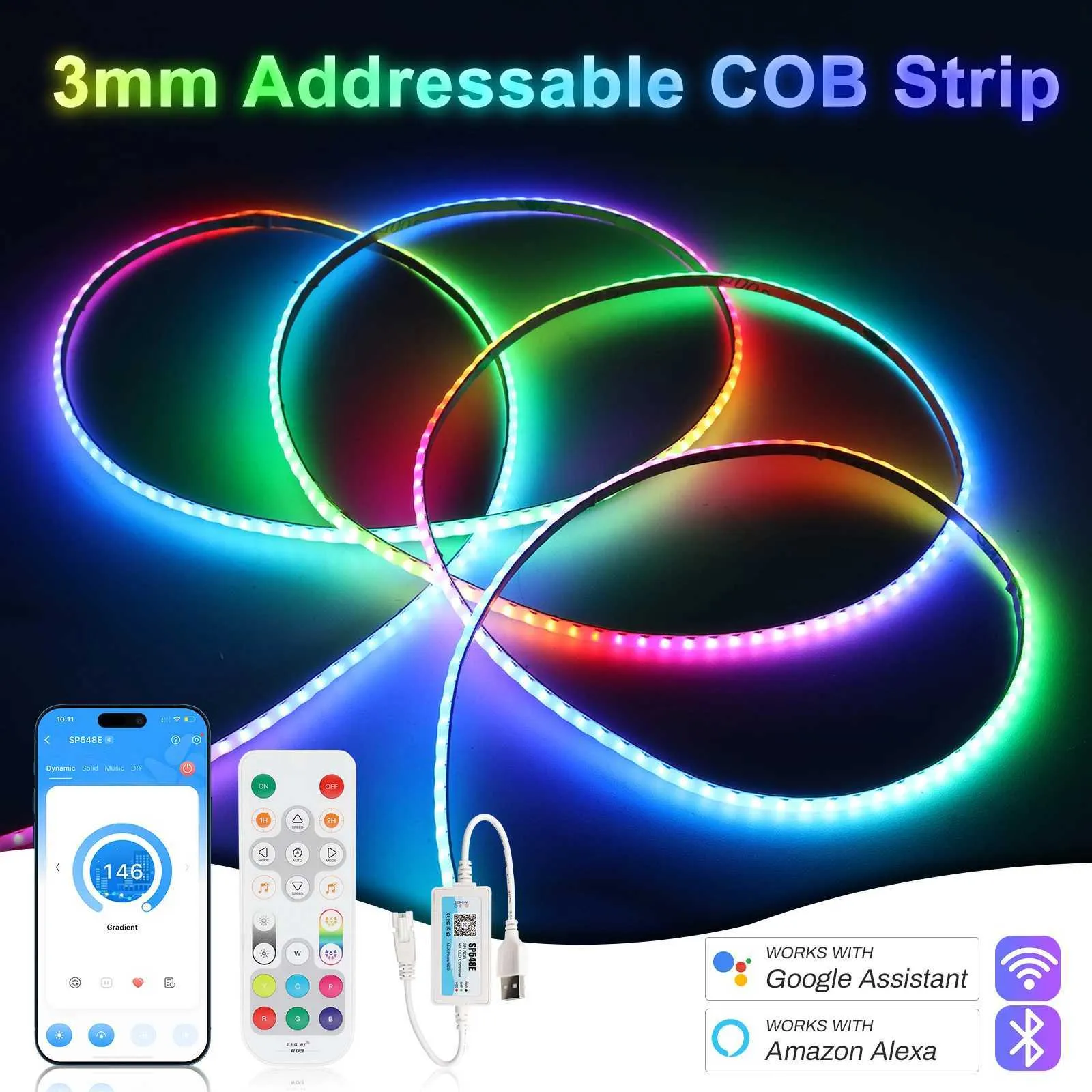 W250707 WS2812B Addressable RGB LED Strip 3mm 5V Flexible High Density ...