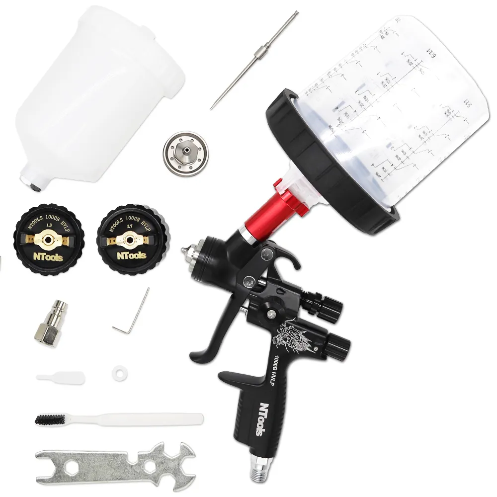 Hvlp Spray Guns Set 1.3 & 1.7mm Nozzles With Adapter And Mix Tank For ...