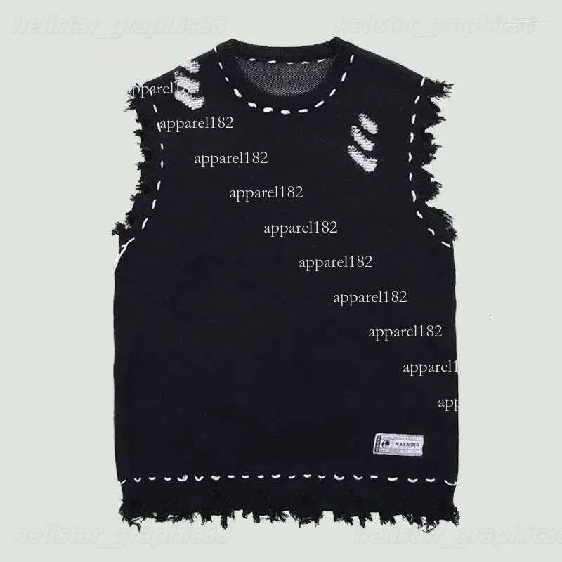 Men's Distressed Knitted Sweater Vest Long V-Neck Polyester Pullover ...