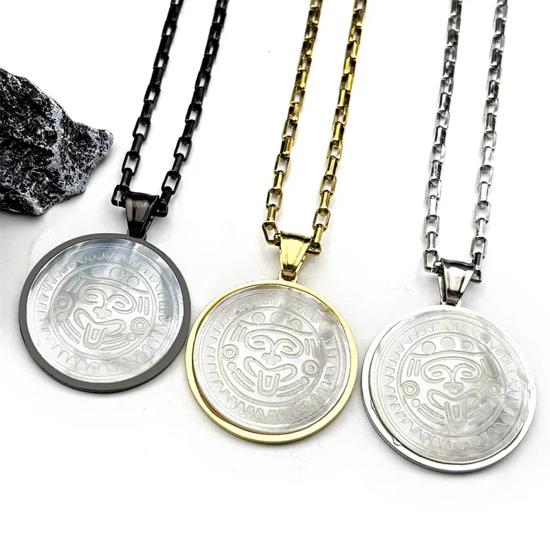 Mayan Civilization Astrology Pendant Necklace Stainless Steel Round ...