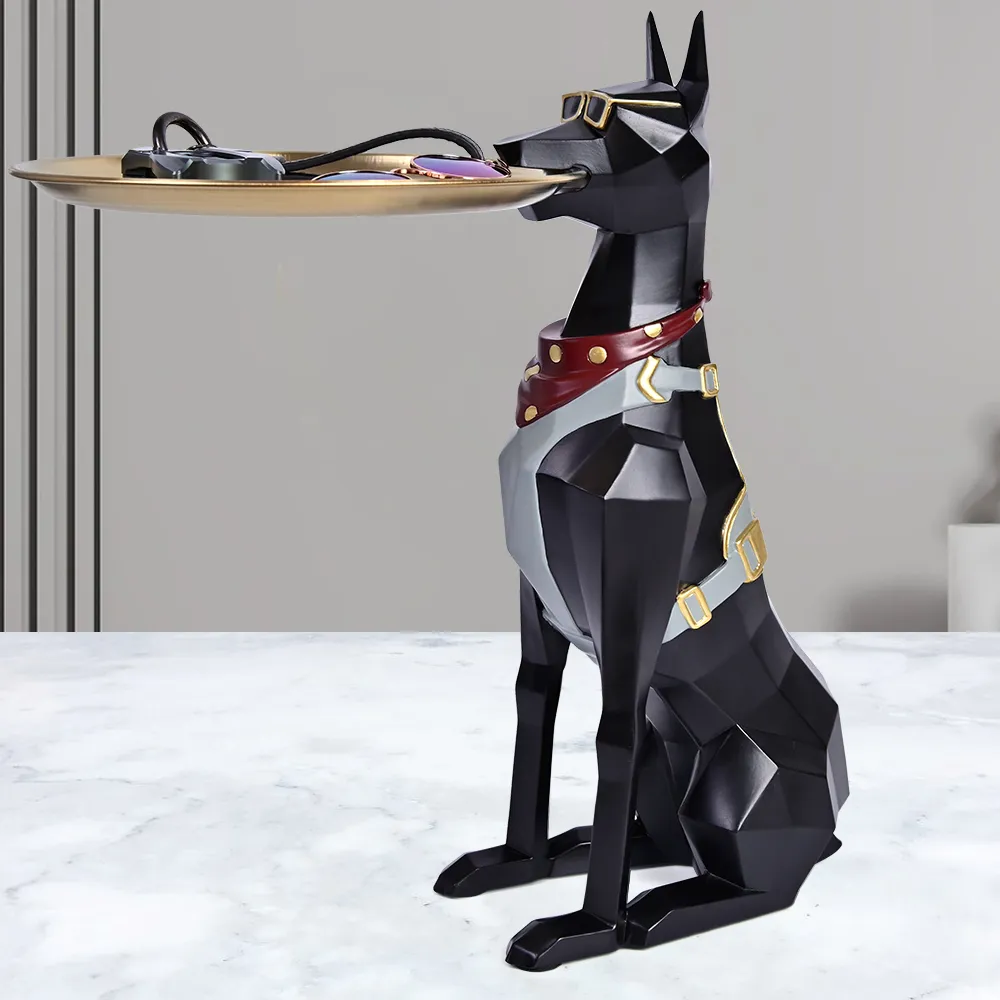 Resin Art Dog Statue Butler with Tray, Doberman Pinscher Sculptures ...