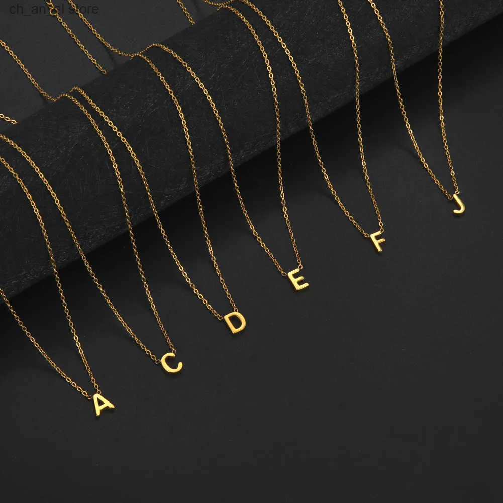 Gold Plated Initial Pendant Necklace Stainless Steel Alphabet Letter ...