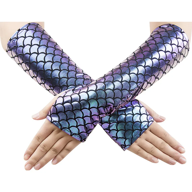 Mermaid Fish Scale Fingerless Gloves Long Halloween Cosplay Costume ...