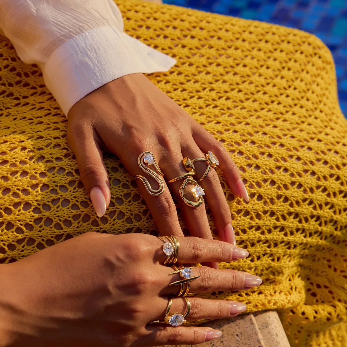 Gold Color Plated Stackable Rings: Stainless Steel Geometric Bands For ...