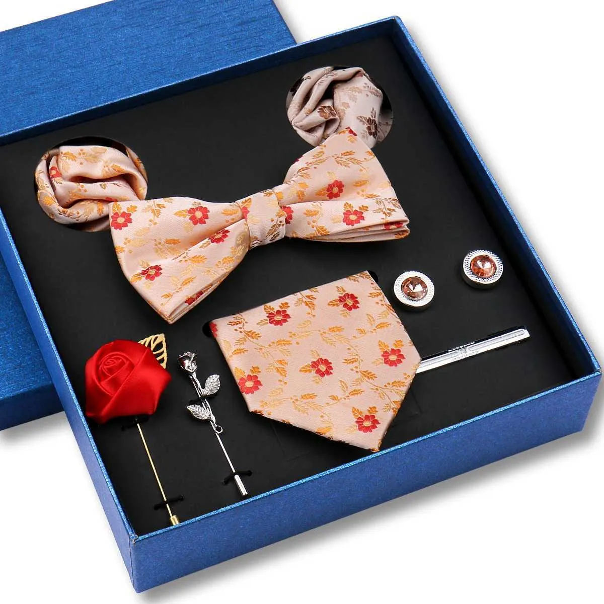Men's Tie Gift Set: Classic Necktie, Bow Tie, Pocket Squares, Cufflinks ...