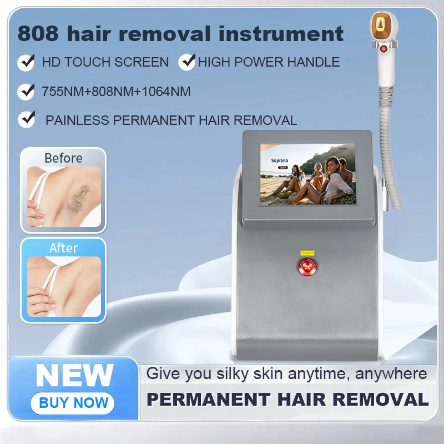 Triple Wavelength Hair Removal Device For Face & Body Compact Diode ...