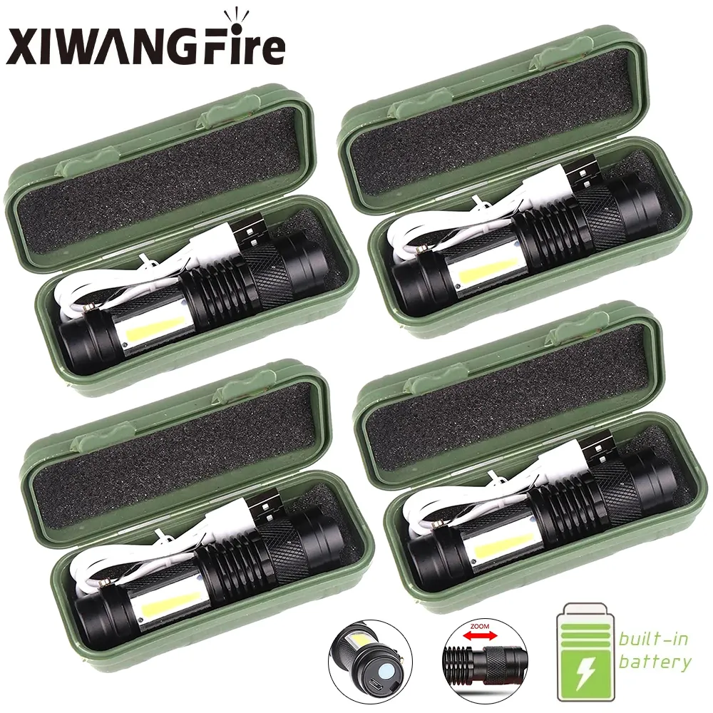 Mini Portable 2000 Lumens Led Flashlight Built In Battery Torch COB ...