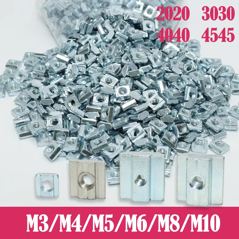 100P T Block Square Nuts M3 M8 T Track Sliding Hammer Nuts For 20 45mm ...