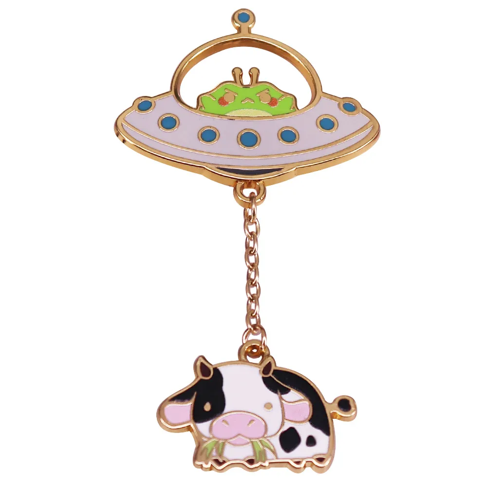 Alien Frog Hard Enamel Pin Cartoon Animals Cow Spaceship Science ...