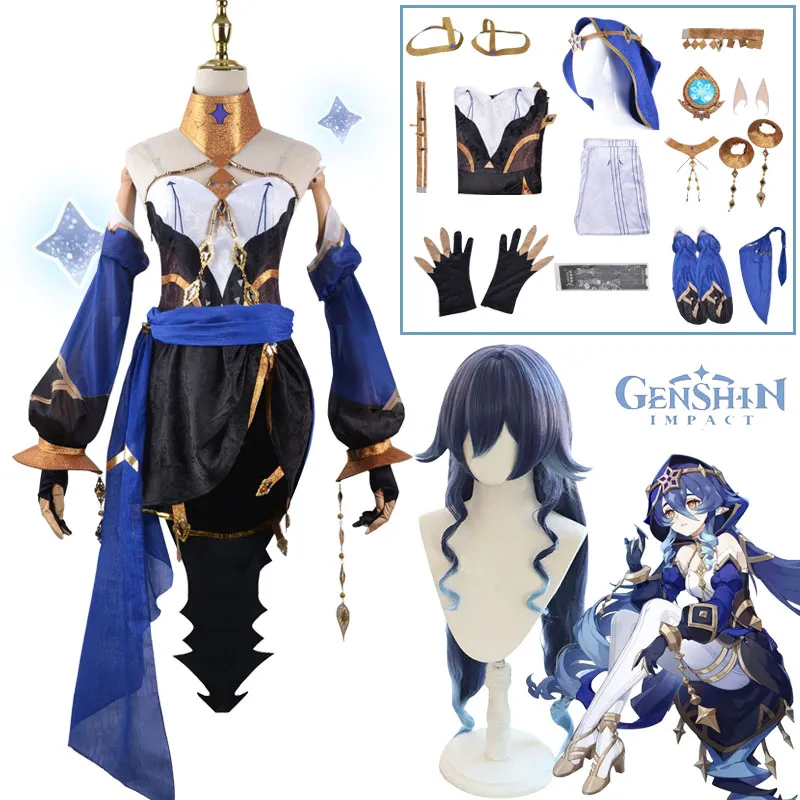 Layla Genshin Impact Cosplay Costume Full Set Wig, Dress, Gloves & Hat ...