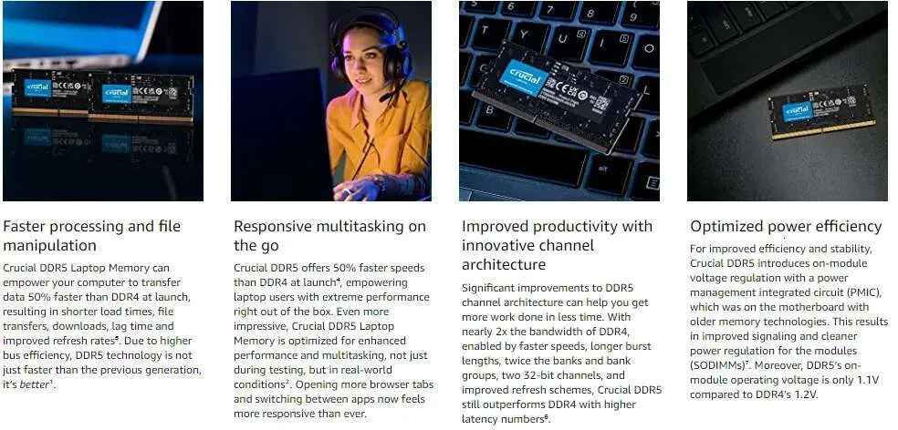 Crucial Memory SODIMM DDR5 2400MHz 512MB 1.1V CL46 Notebook Memory ...