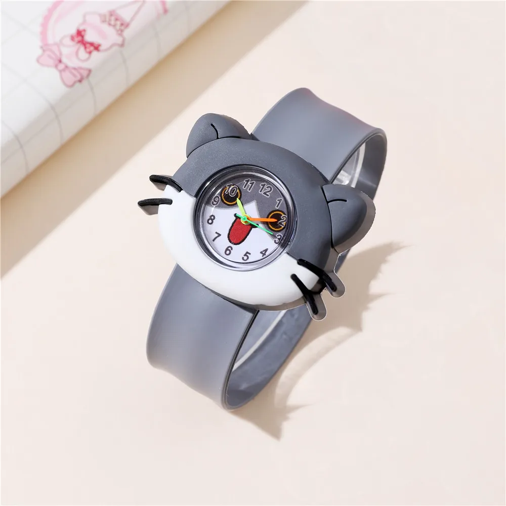 Cute Cat Style Cartoon Childrens Watches Kids Analog Time Teaching ...