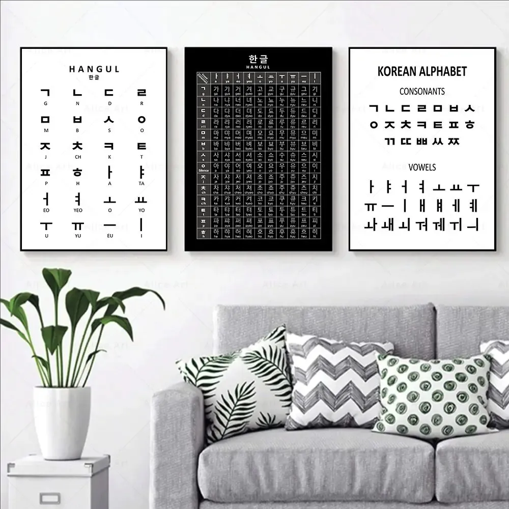 Korean Alphabet Prints Poster Canvas Hangul Basic... From Dh1102729193 ...