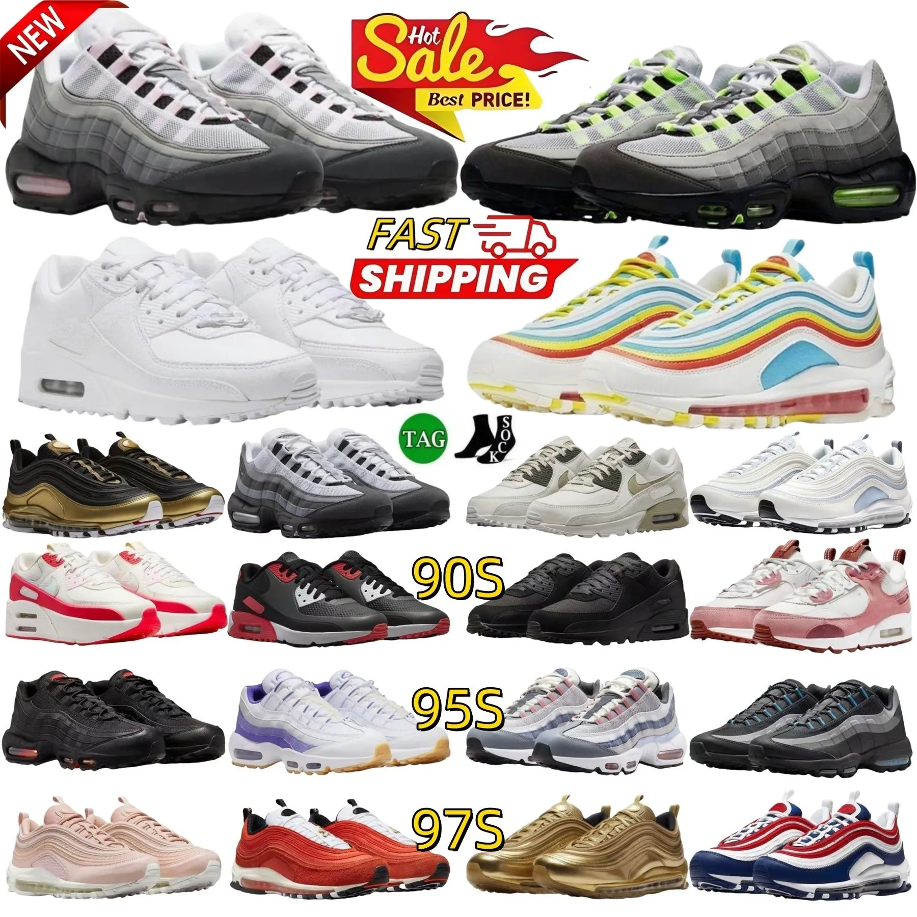 Designer 90s 95s 97s Running Shoes Breathable Mesh Leather Trainers For ...