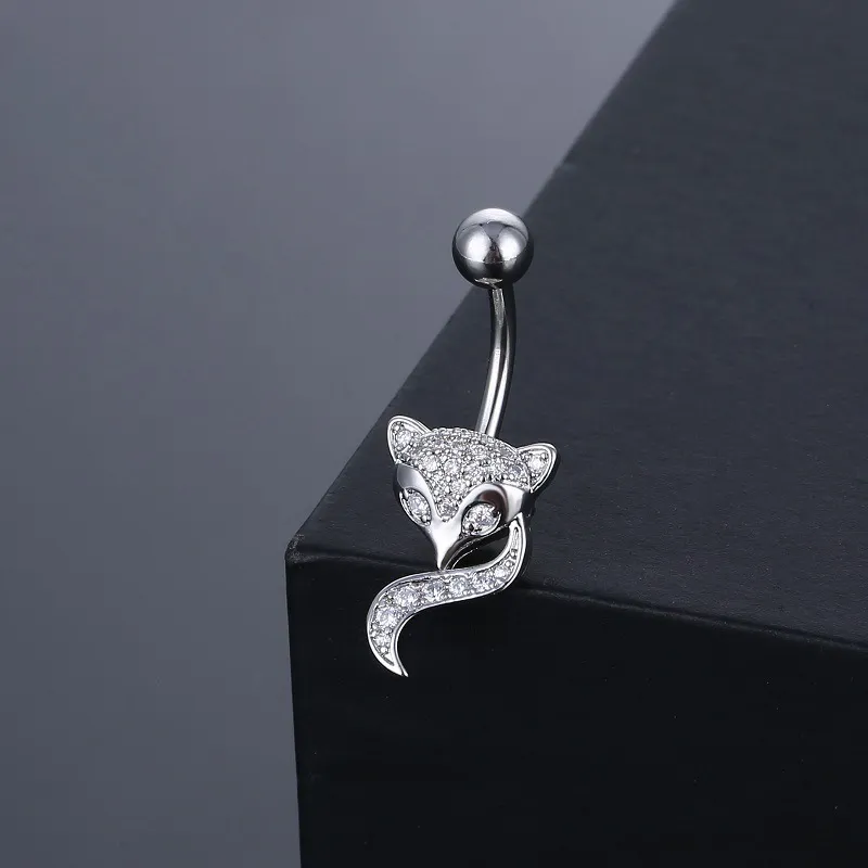 Full Diamond Embedded Fox Shape Belly Piercing Zircon Inlaid Navel ...