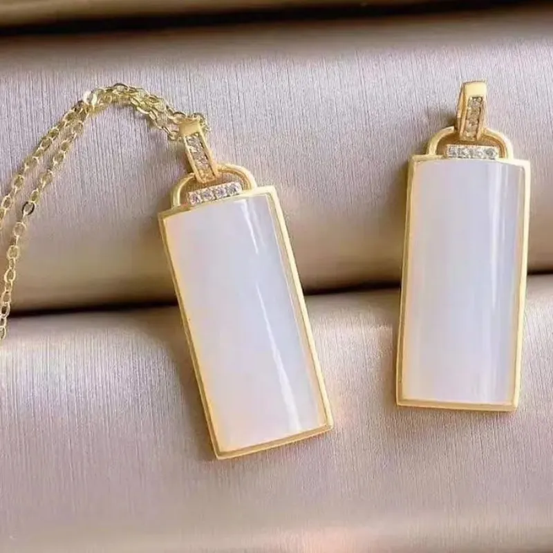 Natural Hetian White Jade Rectangular Pendant... From Dh1100285003, $25 ...