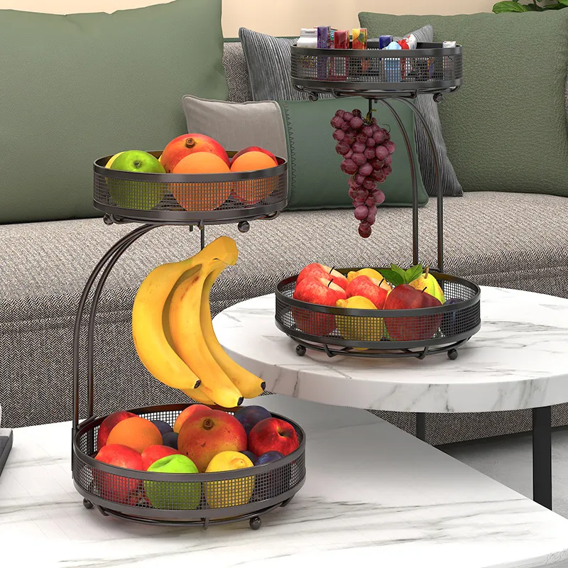 Two Tier Fruit Basket Detachable Wire Fruit Bowl Stand For Kitchen ...