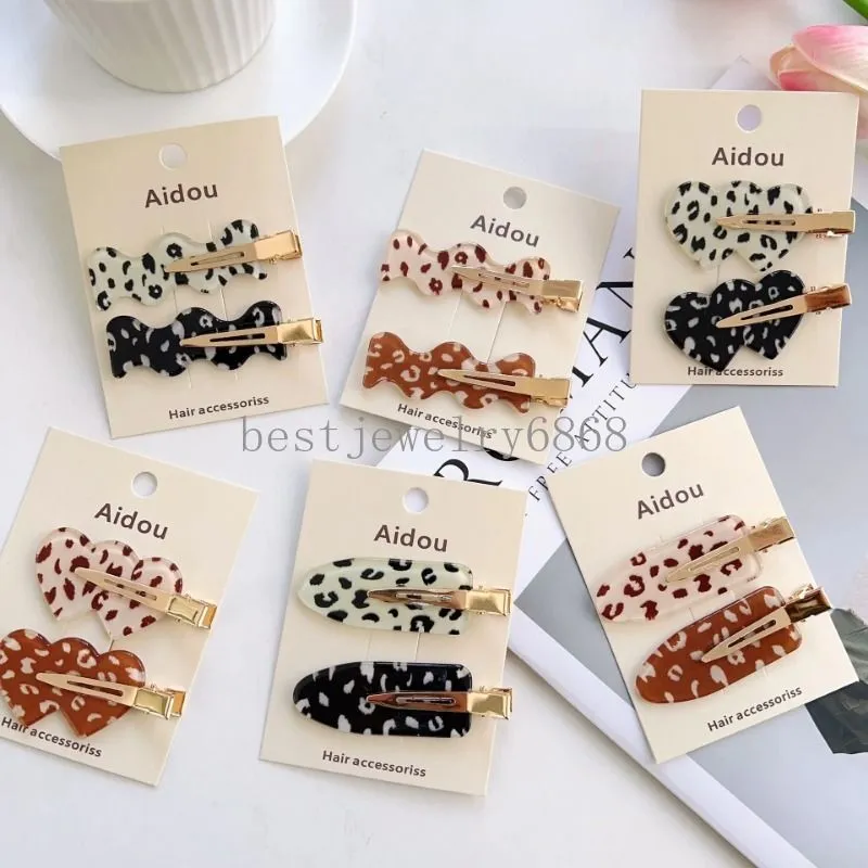 Heart-Shaped Leopard Print Hair Clip in Red and Dark Brown with 18K ...