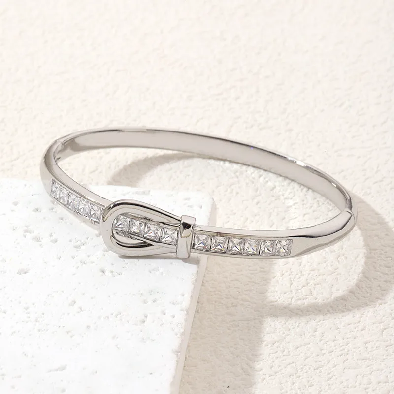 Lanjia Rhinestone Inlay Bangle Glitter Steel Bracelet Classic Women's ...