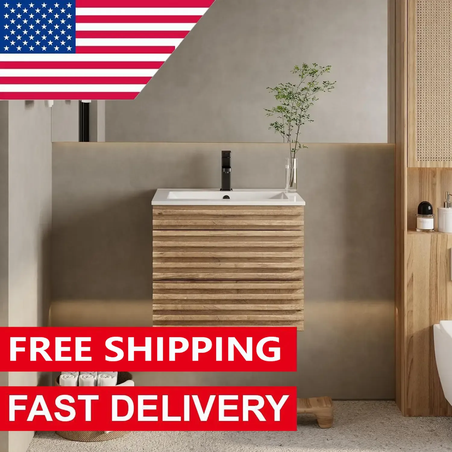 24 Inch Floating Bathroom Vanity With Sink Combo Mid Century Modern ...